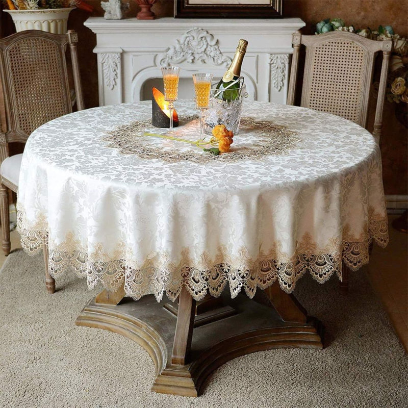 Red Barrel Studio® Round Tablecloth with Lace, Rustic Macrame & Embroidery | Wayfair